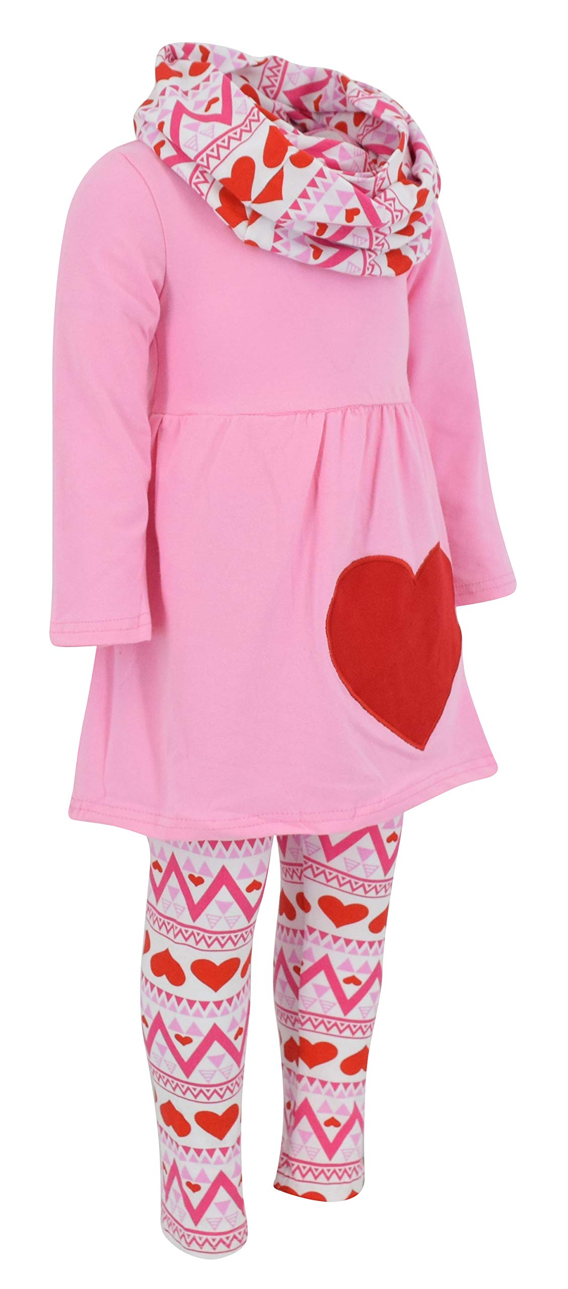 Unique Baby Girls Toddler 3 Piece Valentines Day Matching Heart Print Legging Set (9t, Pink)