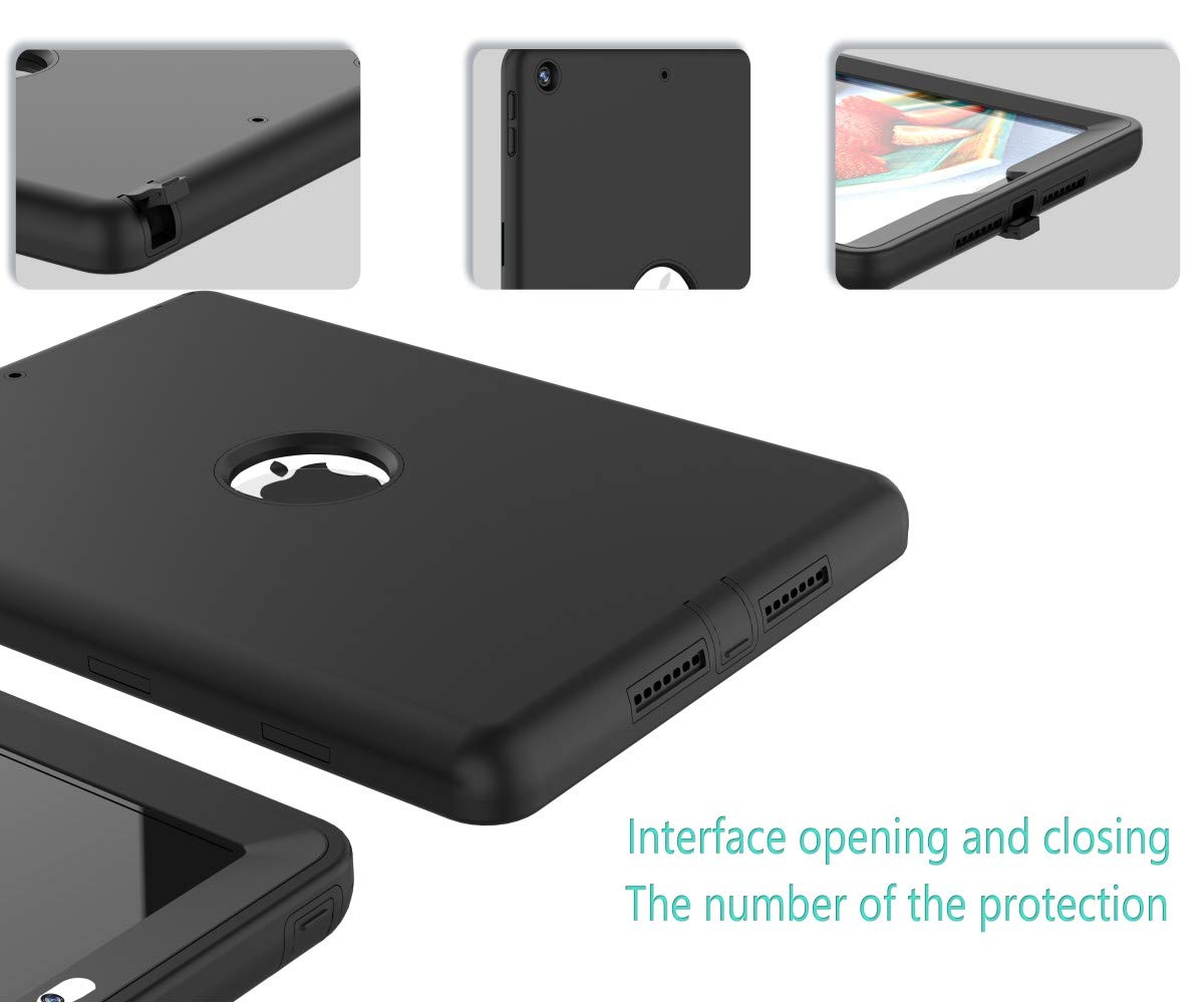 Case for iPad 9th / 8th / 7th Generation Cover case 10.2 inch with Built-in Screen Protector Model MYLF2LL/A MYLD2LL/A MYLC2LL/A MYN32LL/A MYL92LL/A MYLA2LL/A MYLE2LL/A (Black + Black)
