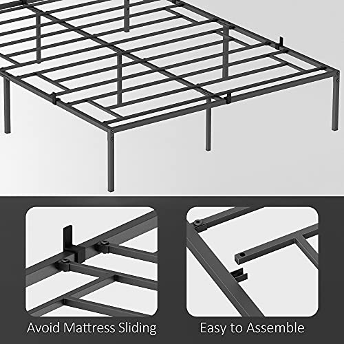 Alkmaar Amyove Queen Bed Frame,14 Inch Black Metal Queen Bed Frame,No Box Spring Needed Queen Size Platform Bed Frame (Queen)