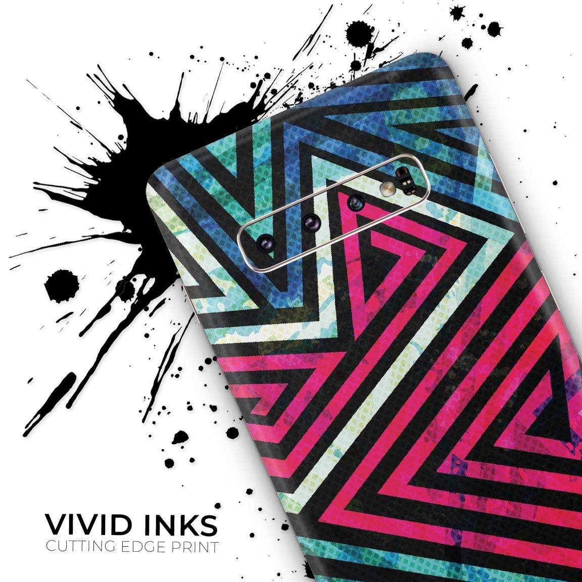 DesignSkinz Grungy Neon Triangular Zig Zag Shapes Protective Vinyl Decal Wrap Skin Cover Compatible with The Samsung Galaxy S20 (Screen Trim & Back Glass Skin)