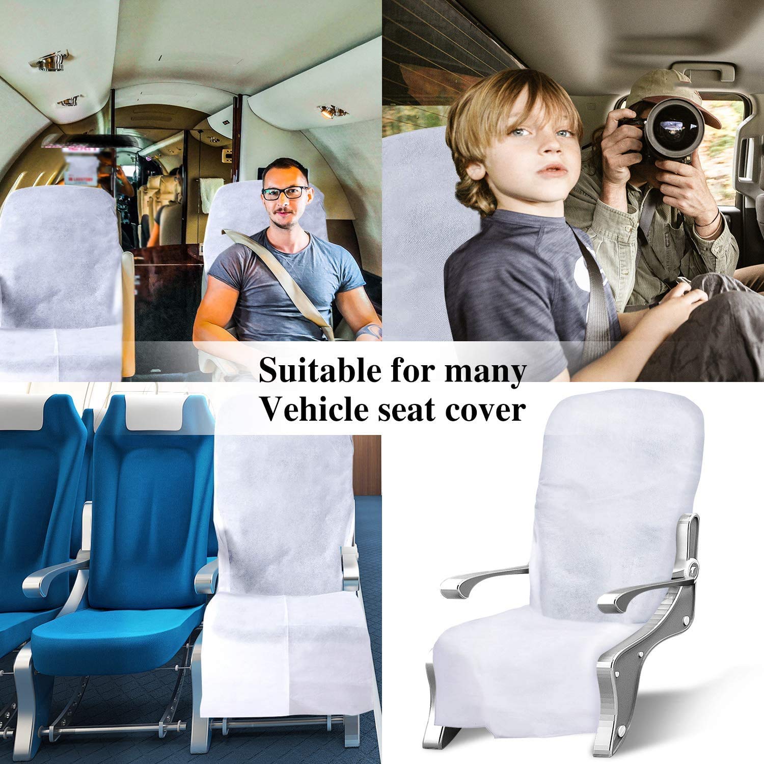 Disposable Seat Covers and Armrest Covers for Airplane Railways, Train, Bus, Office,Movie Theatre and Taxi,Eco-Friendly/Recyclable/Portable Non-Woven Seat Surface Protective Pad (Pack of 4)