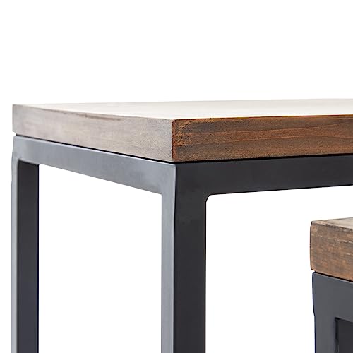 Amazon Brand β Stone & Beam Weston Wood & Metal Nesting Tables, Set of 2, Brown