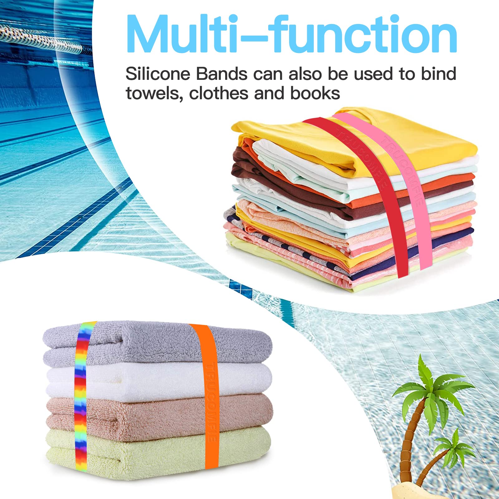 4 Pack Towel Bands for Beach, Pool & Cruise Chairs, Silicone-No Snapping in The Sun, Great Alternative for Beach Towel Clips (Red, Pink, Orange, Rainbow)