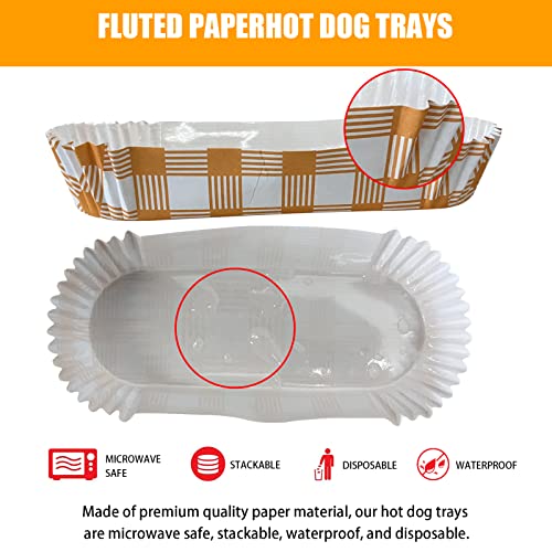 200Pcs Home Paper Hot Dog Trays- 6.49β Rectangular Fluted Hot Dog Tray - Disposable Hot Dog Wrappers - Rectangular Food Trays for to-Go Orders, Takeout, Concessions Stands, Festivals (Orange)