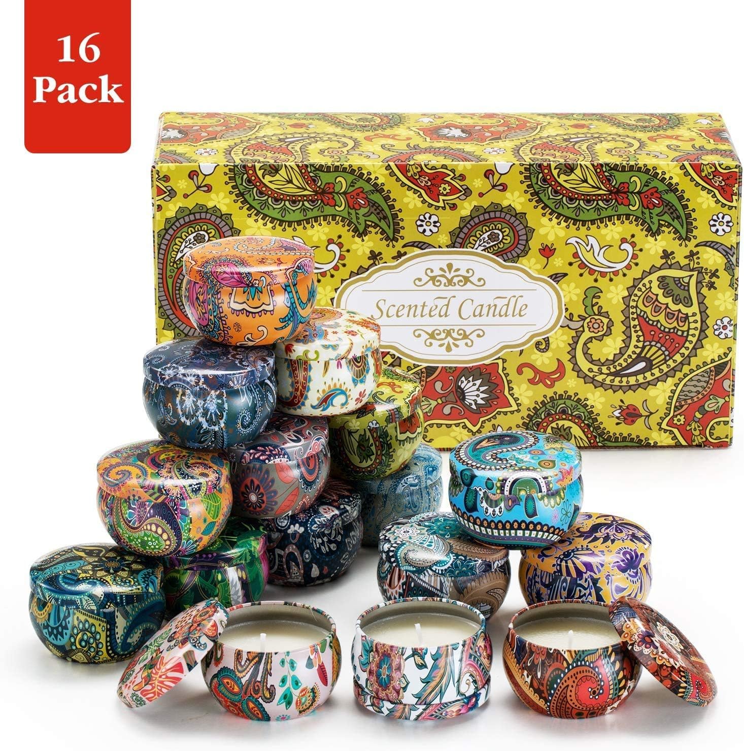 16 Pack Scented Candles,2.5 oz Portable Tin Aromatherapy Candles Gift for Women,Natural Soy Wax Candle Gift Set for Women Mom Girlfriend Lovers