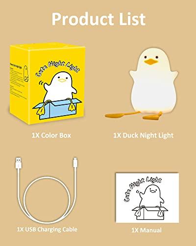 Attivolife Duck Night Light for Kids, Cute Animal Silicone Lamp Touch Control + Dimmable + Timer, USB Rechargeable LED Feeding, Bedside Bedroom Decor Birthday Gifts for Toddler Baby Women