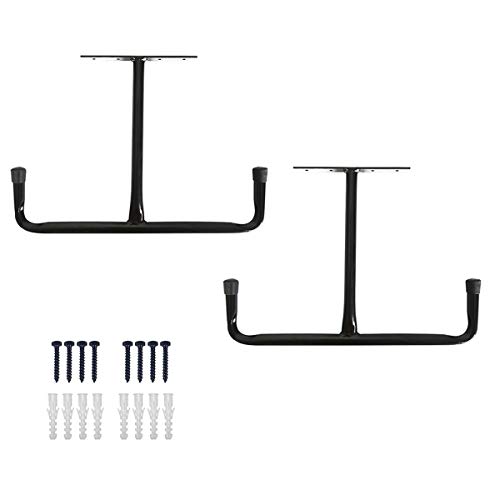 Henson Overhead Garage Storage Rack - Heavy Duty Double Ceiling Mounted Hooks Utility Hangers Safe Racks for Fishing Rod 16.5" Arm Length 2 Pack, Black