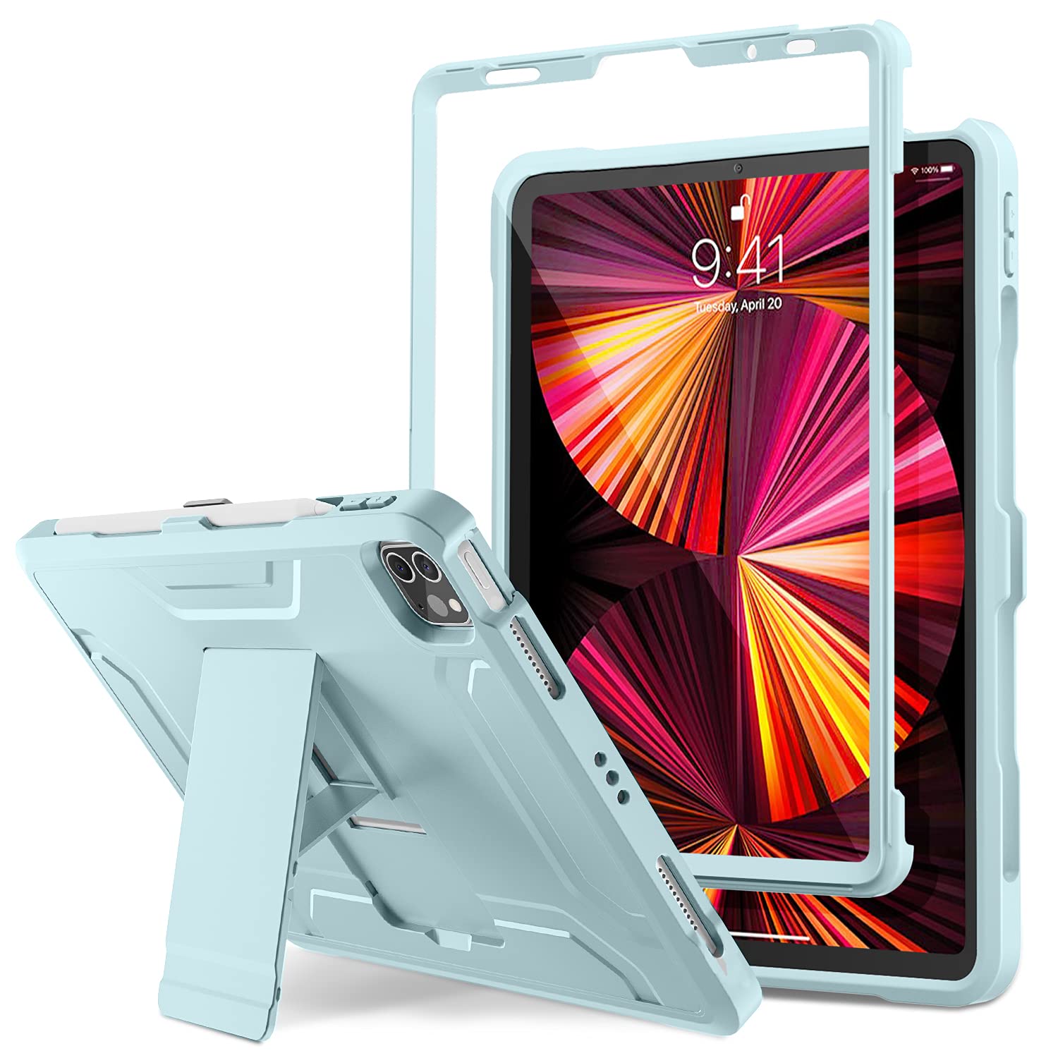 DTTO for iPad Pro 11 inch Case 2022(4th Gen)/2021(3rd Gen), [Screen Protector] Dual Layer Full Body Protection Cover with Pencil Holder, Also Fit iPad Pro 11'' 2020&2018/iPad Air 5/Air 4 - Sky Blue