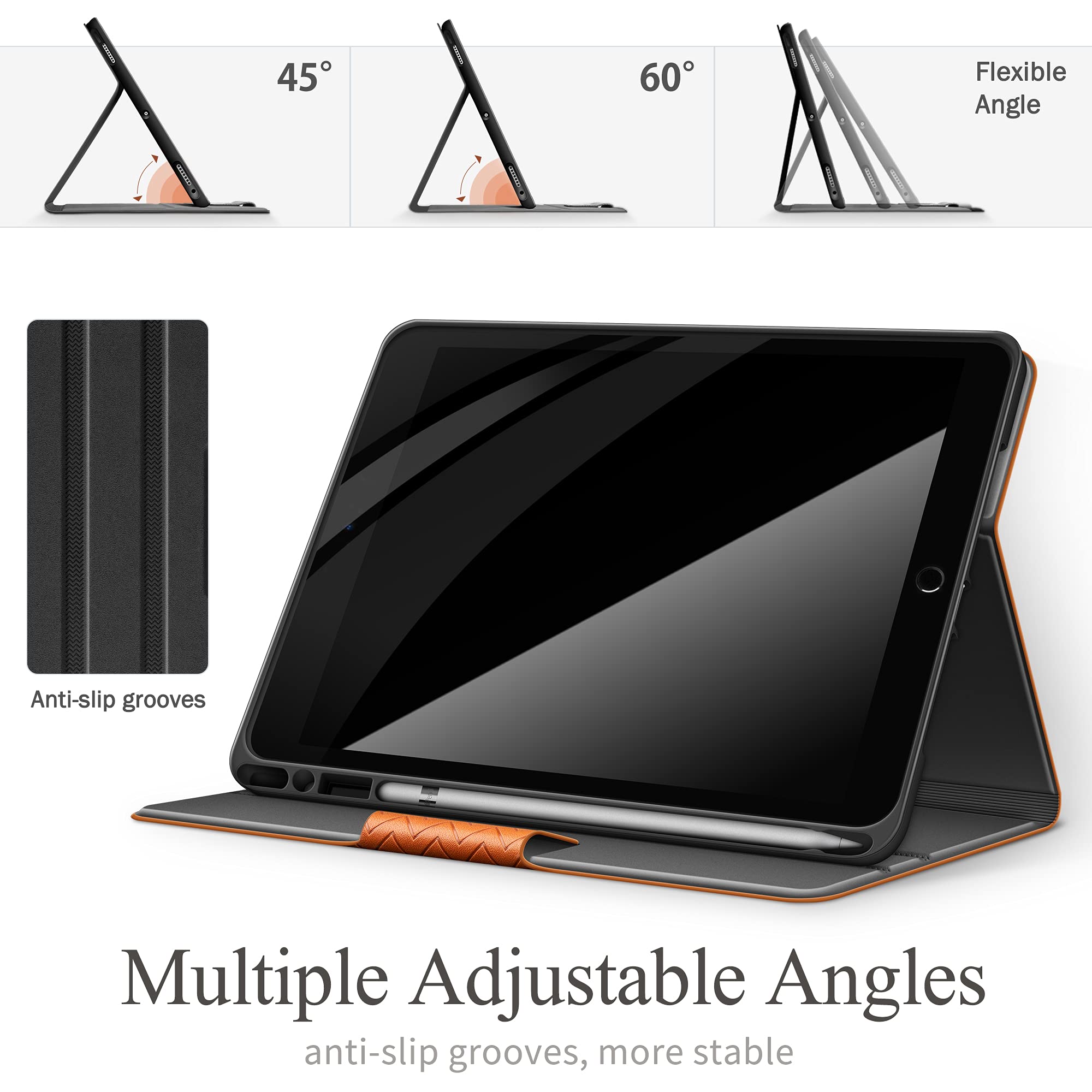 auaua Case for iPad 6th Generation/5th Generation(9.7-Inch, 2018/2017 Model), iPad Air 1/Air 2/iPad Pro 9.7, with Pencil Holder Auto Sleep/Wake Vegan Leather (Brown)