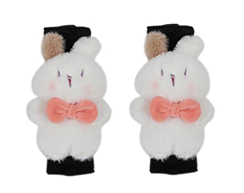seemehappy Fuzzy Naughty Bunny Car Pillow Headrest Pillow, Fluffy Bunny Seat Belt Should Pad Cover, Cute Auto Accessories for Girls
