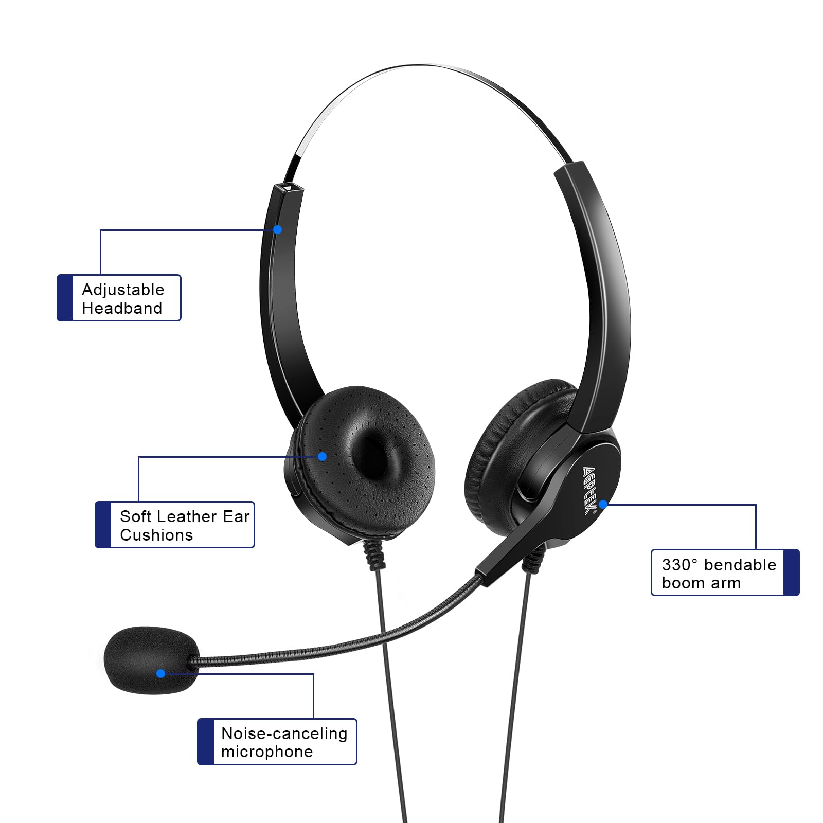 AGPtEK Upgraded Call Center Phone, Corded Telephone with Binaural Headset & Dialpad for House Call Center Office - Noise Cancellation
