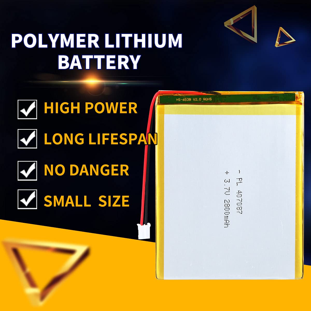 AKZYTUE 3.7V 2800mAh 407087 Lipo battery Rechargeable Lithium Polymer ion Battery Pack with JST Connector