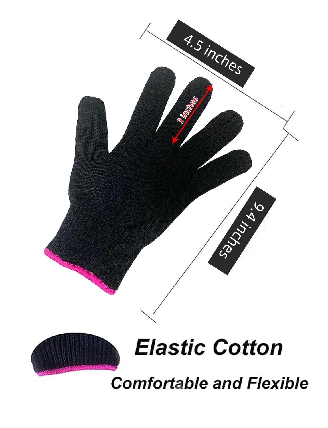 AFT90 2 Heat Resistant Glove for Hair Styling, Curling Iron, Flat Iron and Curling Wand, Black, Pink Edge