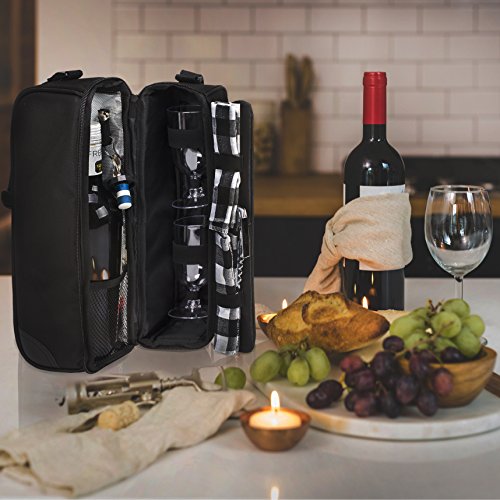 ALLCAMP Wine tote Bag with Cooler Compartment,Picnic Set Carrying Two sets of tableware