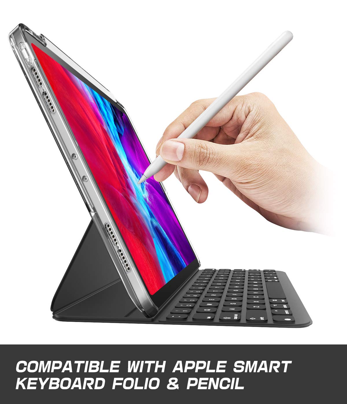 i-Blason Halo Series Case for New iPad Pro 11 Inch (2020/2018 Release), [ONLY for use with Smart Keyboard Folio; Compatible with Official Smart Folio] Clear Protective Case with Pencil Holder, Clear