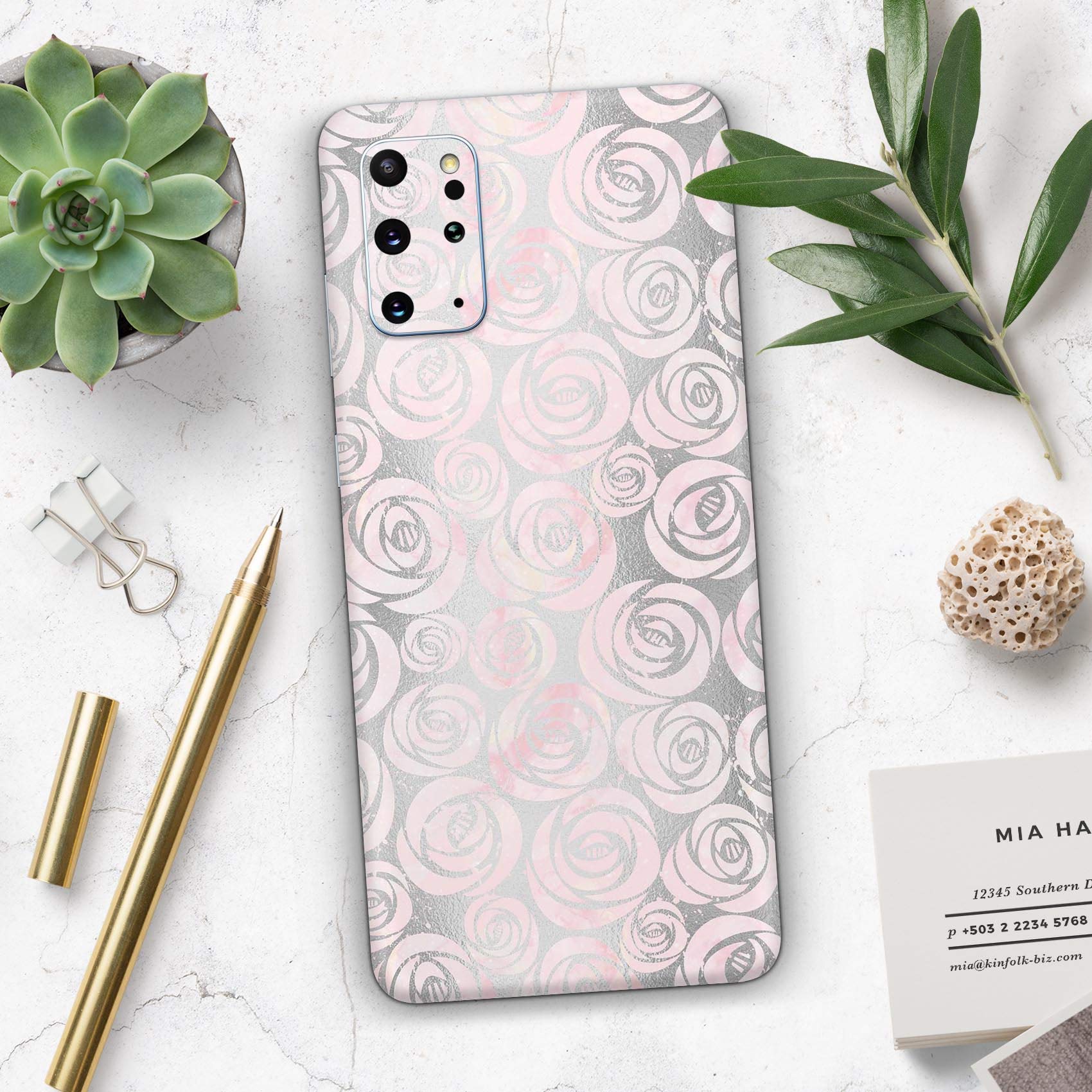 DesignSkinz Karamfila Silver & Pink Marble V15 Protective Vinyl Decal Wrap Skin Cover Compatible with The Samsung Galaxy S20 (Screen Trim & Back Glass Skin)
