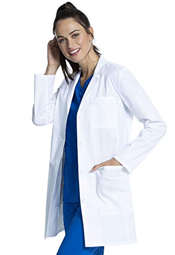 Cherokee White Lab Coat for Women with Notched Lapels with Button Closure and 3 Pockets CK452, M, White