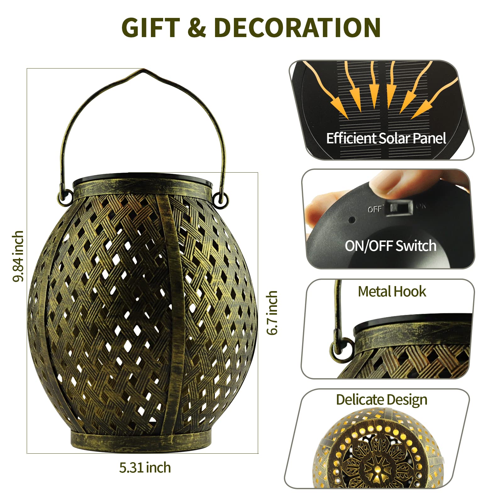 2 Pack Outdoor Solar Lantern Lights Hanging Solar Lantern Waterproof Solar Powered Lanterns Decorative with Handle Solar Outdoor Lantern for Table, Patio, Courtyard, Garden (Bottle Gourd)