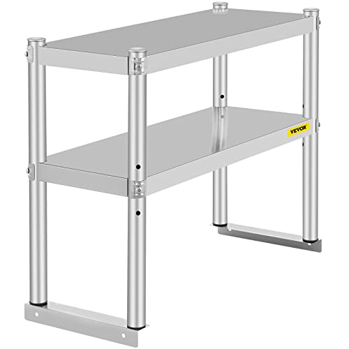 VEVOR Double Overshelf, Double Tier Stainless Steel Overshelf, 30 in. L x 12 in. W Double Deck Overshelf, Height Adjustable Overshelf for Prep & Work Table in Kitchen, Restaurant
