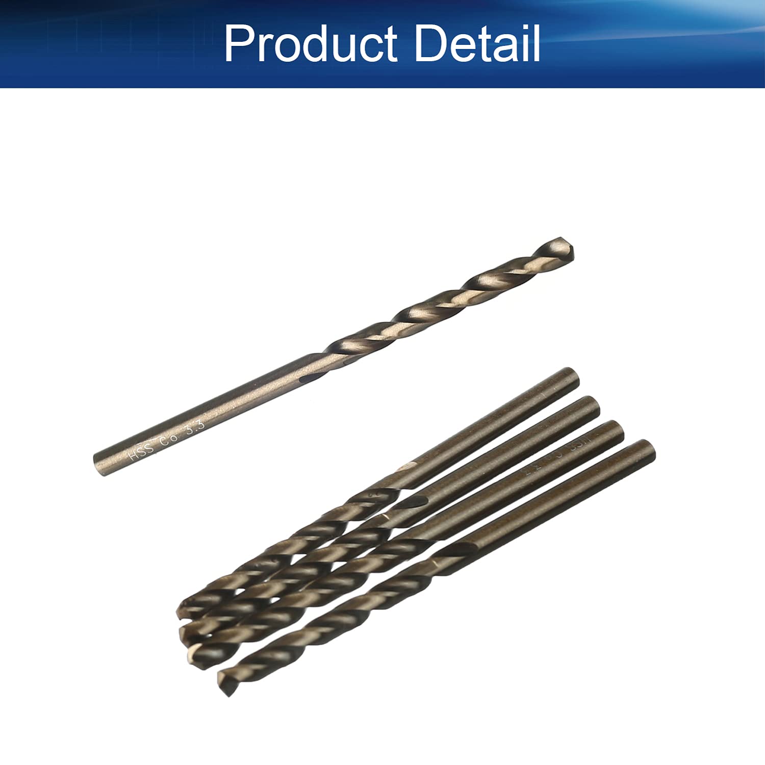 Auniwaig HSS M35 Straight Shank 3.3mm Dia Twist Drill Drilling Hole Bits for Steel Aluminum Alloy 5pcs