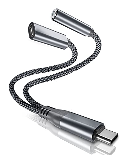 Elebase USB Type C to 3.5mm Audio Adapter and Charger,2 in 1 1/8 Inch Headphone Jack Charging Power Aux Cable for Samsung Galaxy A53,S21 S22 S23 22 21,Note 10 20,Z Flip Fold 3,iPad Pro Air 4 5 Mini 6