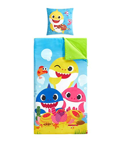 Baby Shark Indoor Slumber Set, Zip Around Sleeping Bag with 13"x18" Pillow, Ages 3+, 46"x26", Blue
