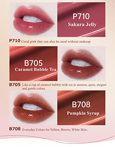 COLORKEY Lip Gloss Mirror Series, Hydrating Lip Gloss with Essential oil, High Shine Glossy Lip Tint, Hydrated & Fuller-looking Lips, Long-Lasting Liquid Lipstick(P710)