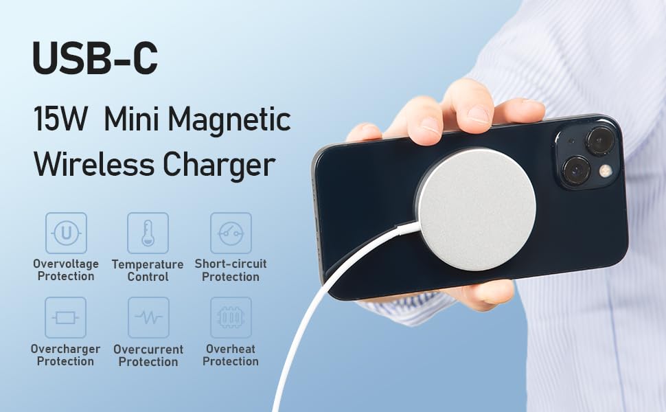 2 Pack 15w Fast Magnetic Wireless Magsafe Charger with 2 USB to C Adapter for iPhone 14/14 Pro/14 Pro Max,13/13 Pro/13 Pro Max/12 Series and AirPods 3/2/Pro and Other Models with Magnet Case