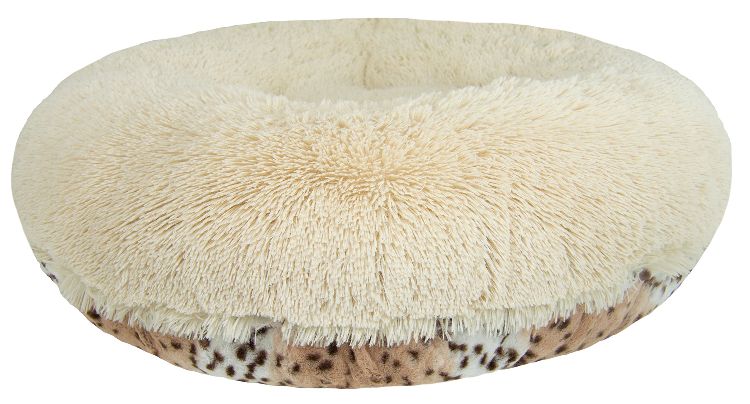 BESSIE AND BARNIE Signature Aspen Snow Leopard/ Blondie Luxury Shag Extra Plush Faux Fur Bagel Pet/Dog Bed (Multiple Sizes), S- 30"