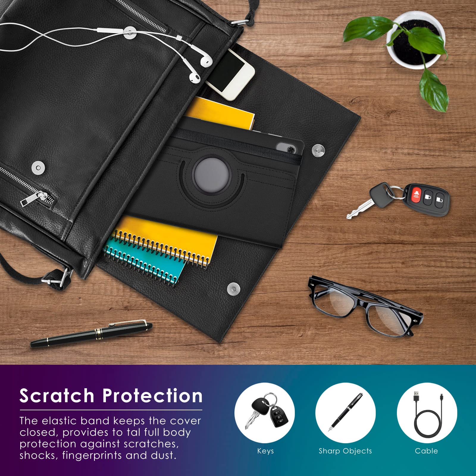 DETUOSI Rotating Case for Lenovo M10 FHD Plus 10.3" 2nd Gen 2020 (TB-X606F/X606X),360 Degree Rotate Multi-Angle Stand Folio Leather Protective Smart Book Cover + Auto Sleep/Wake + Elastic Band Closure
