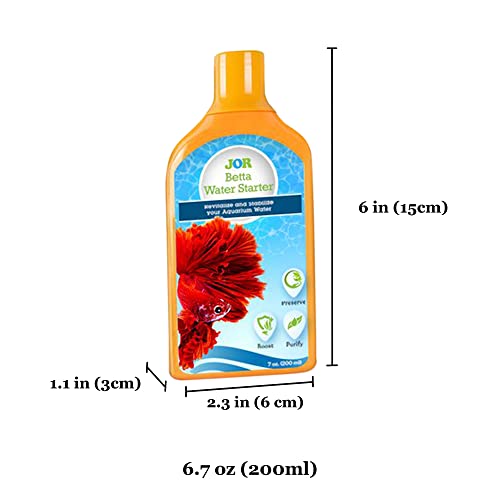 Jor Betta Water Starter, Lowers Stress in Fish, Revitalizes and Conditions Aquarium and Tanks, Promotes Coat Growth with Aloe Vera, 6.75 fl oz