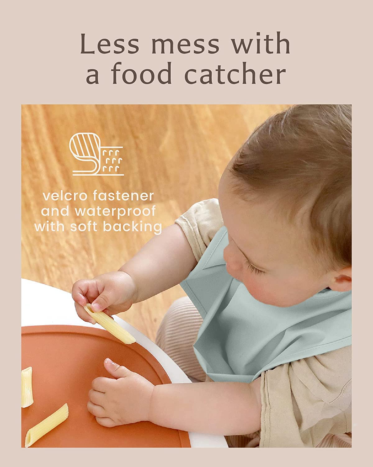 WILLOW + SIM Waterproof Baby Bibs for Baby boy - Better than Silicone & Plastic - Toddler Bibs with Food Catcher - Baby bibs for boys, Feeding bib for Babies and Infants - No Sleeve - Sage