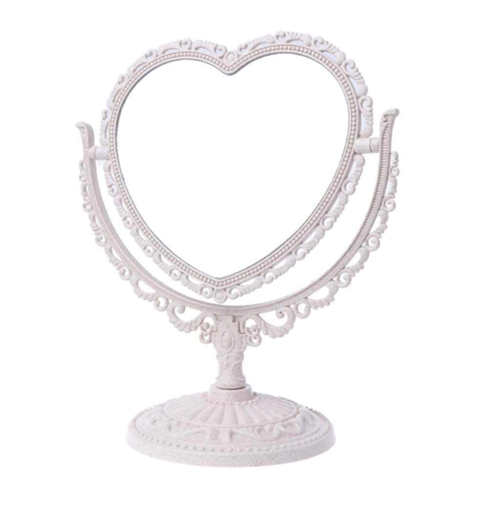 AKOAK 1 Pack Simple and Lovely Heart-Shaped Cosmetic Mirror Plastic Double-Sided Rotatable Dresser Mirror Lightweight Mirror Bathroom Bedroom Mirror (Four-Color) (Beige)