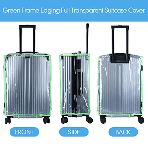 3 Pieces Clear PVC Suitcase Protector Waterproof Cover for Luggage Cover (Fluorescent Green Border, Regular Style)