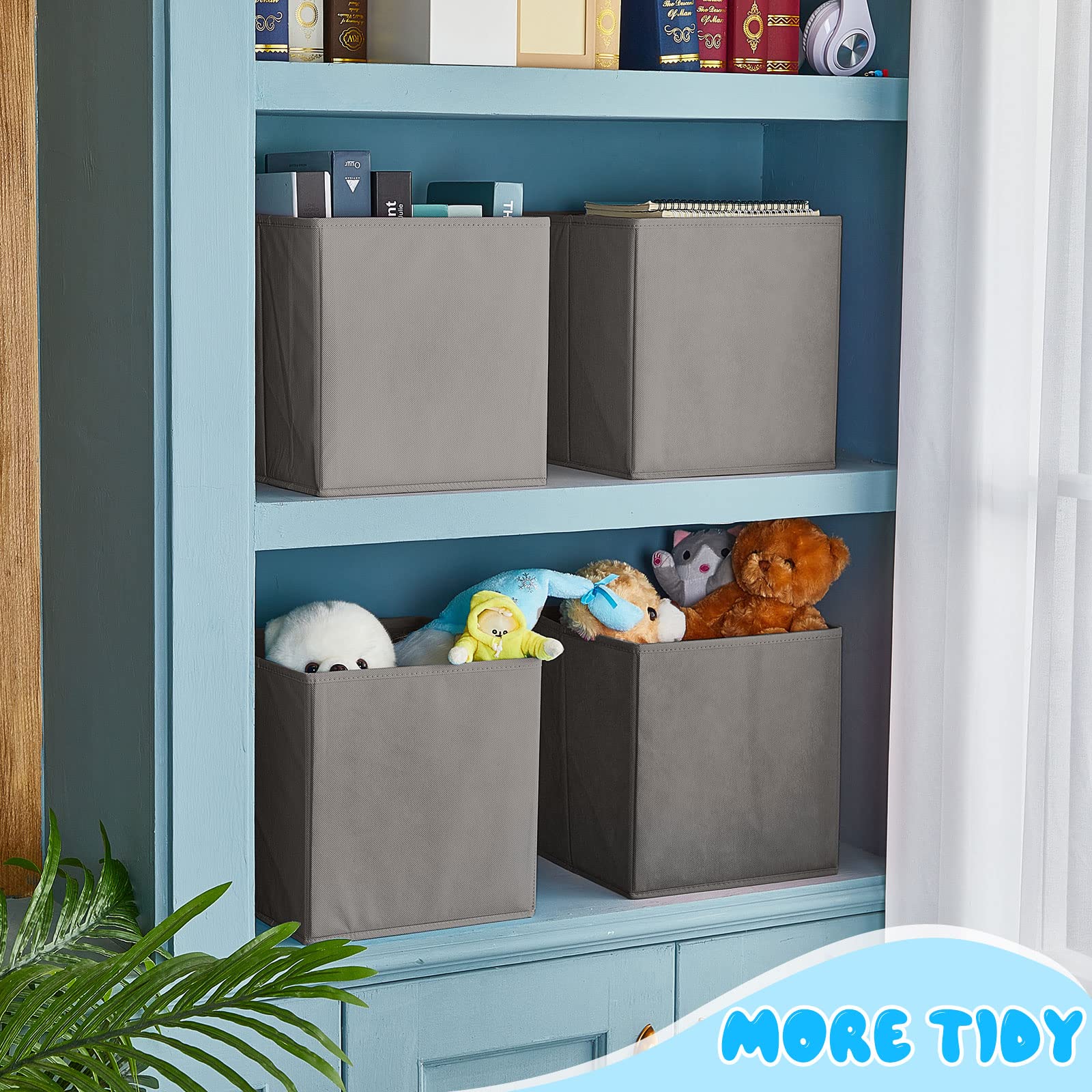 12 Pcs Cube Storage Bin 11'' Collapsible Storage Cubes Foldable Cube Storage Organizer Bins Fabric Bins Storage Basket Fabric Cubby Boxes for Shelf Closet (Gray)