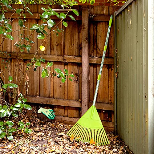 Colwelt Plastic Leaf Rake, Garden Poly Shrub Rake with 56ββ Lightweight Stainless Steel Handle, Include 22Tines Plastic Head & Garden Gloves, Garden Rake Leaf to Collect Loose Debris