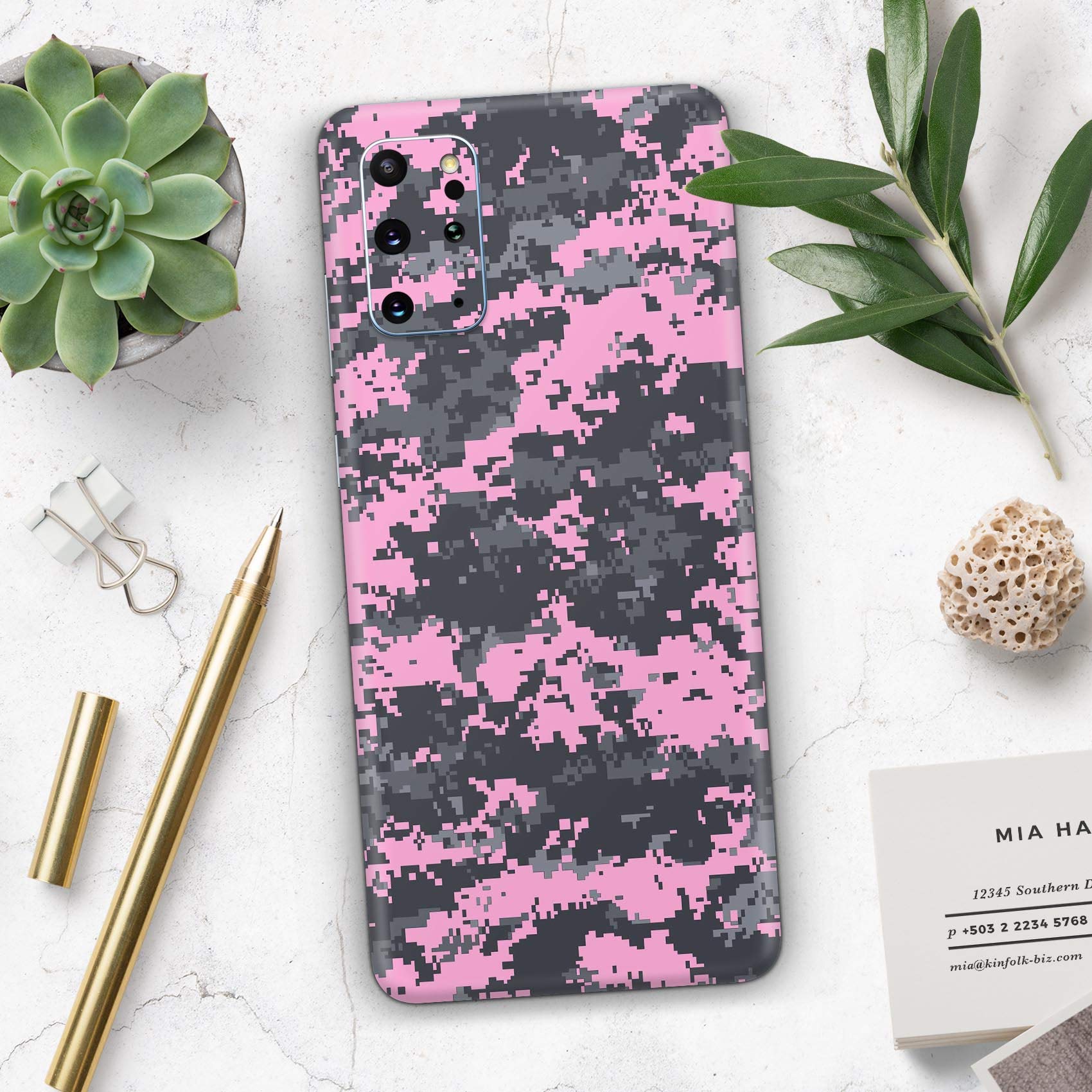 DesignSkinz Light Pink and Gray Digital Camouflage Protective Vinyl Decal Wrap Skin Cover Compatible with The Samsung Galaxy S20 (Screen Trim & Back Glass Skin)