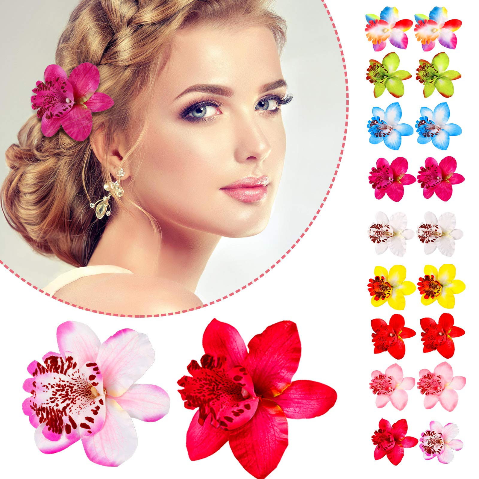 Canlierr 20 Pcs Women's Bohemian Orchid Flower Hair Clips - Multicolor Alligator and Big Double Hair Pins (Modern Colors, Stylish Style)