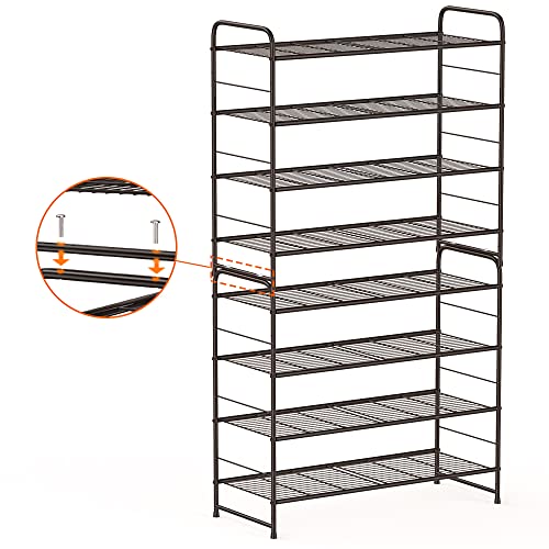 AULEDIO 4-Tier Shoe Rack,Stackable and Adjustable Multi-Function Wire Grid Shoe Organizer Storage,Extra Large Capacity, Space Saving, Fits Boots, high Heels, Slippers and More(Bronze)