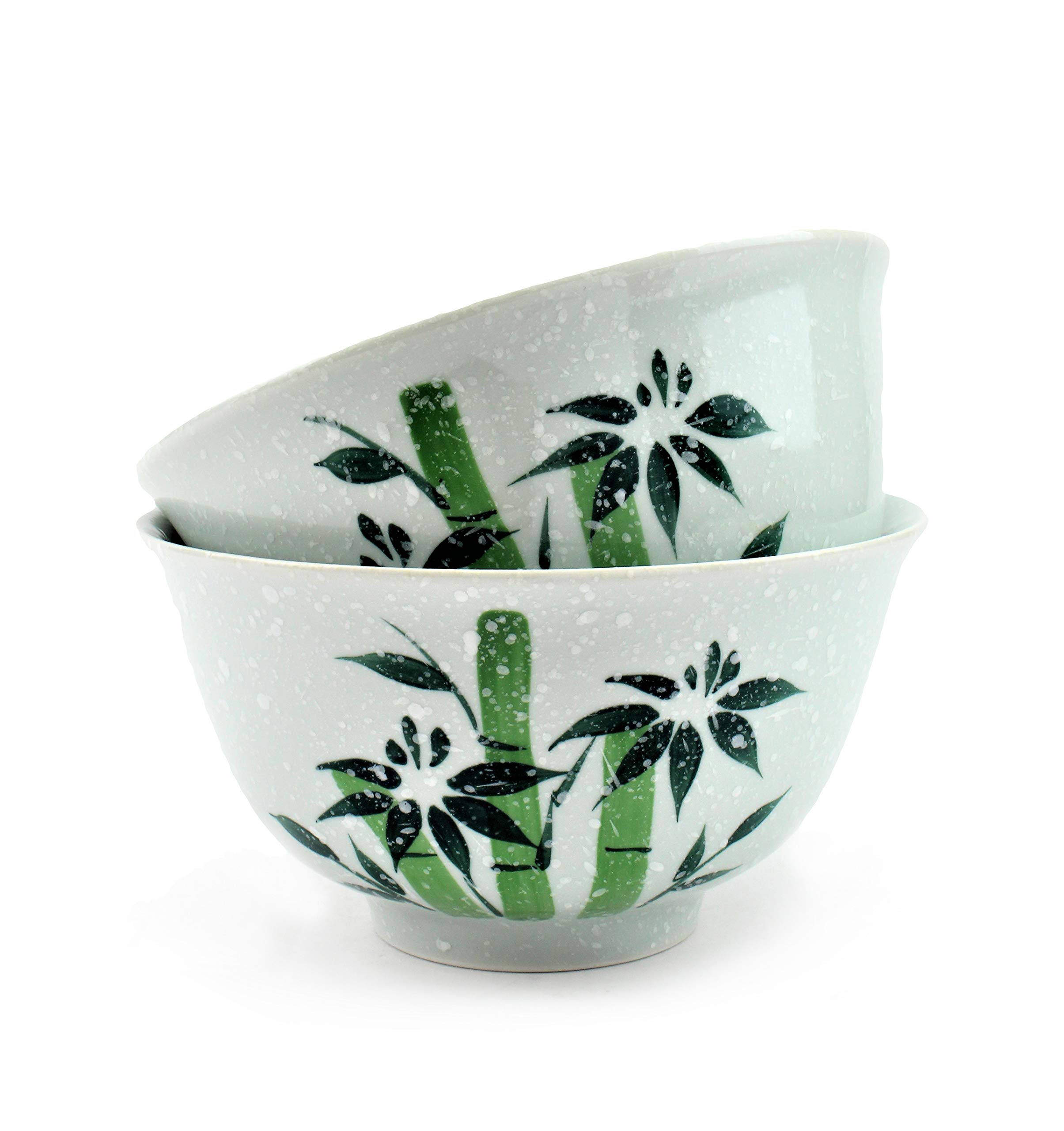 2 Piece Large Japanese Noodle Bowl Set ~ 41 Ounce Porcelain Ramen Noodle Bowls Hand-Painted Green Bamboo for Ramen Noodle Salad Udon Soba Pho Asian Noodles F15746