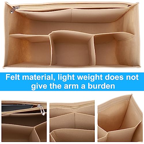 AIERSA Rubber Beach Bag Organizer Compatible with Bogg Bag/Simply Southern Tote, Felt Insert Divider Pouch with Zipper for Bogg Bags Accessories, with 7 Pocekets, Only for Original X Large Size -Beige