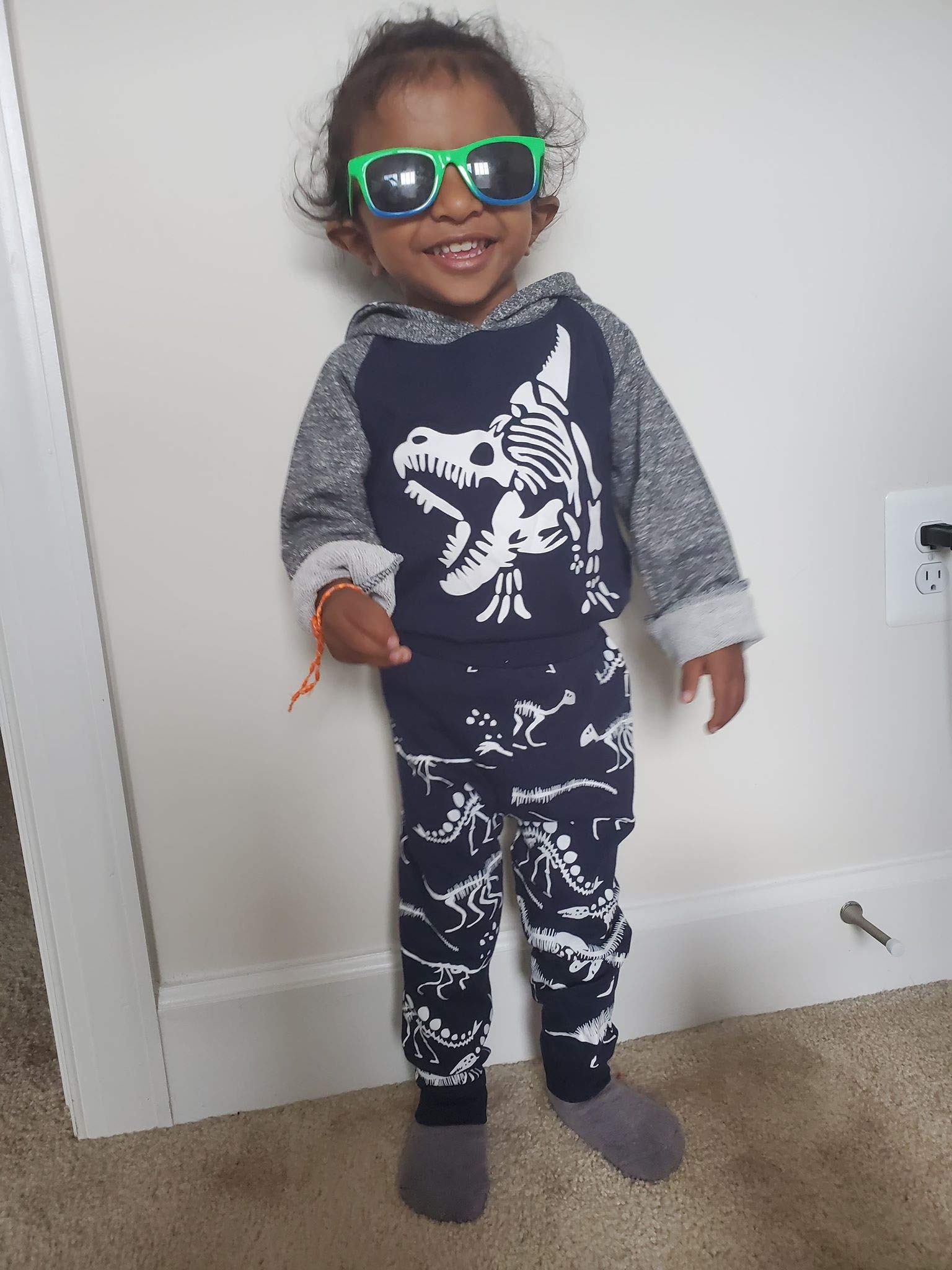 Baby Boys Dinosaur Long Sleeve Hoodie Tops Sweatsuit Pants Winter Outfit Set Gray