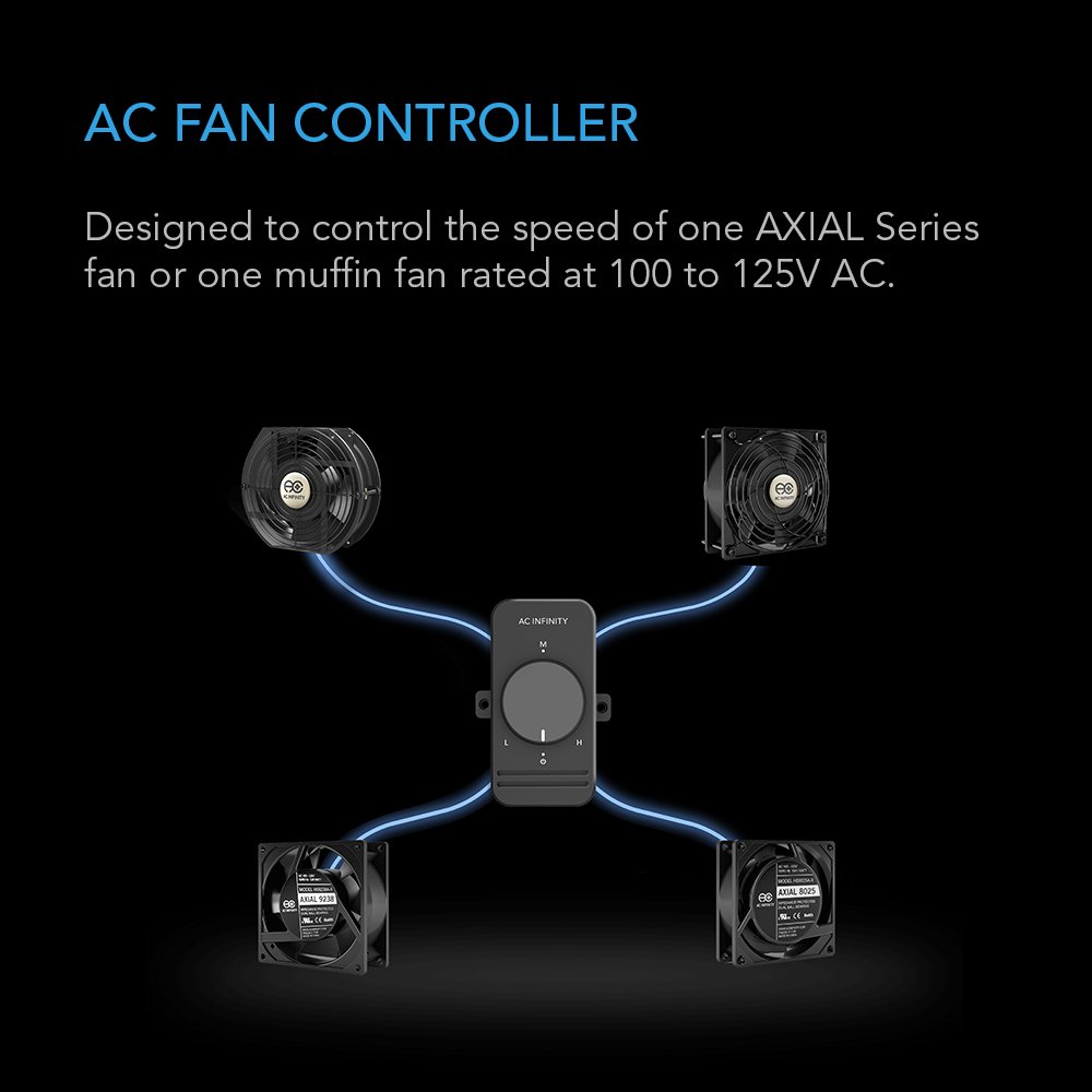 AC Infinity, Fan Speed Controller for 100 to 125V AC Axial Muffin Cooling Fans, Single Connector, for DIY Cooling Ventilation Exhaust Projects