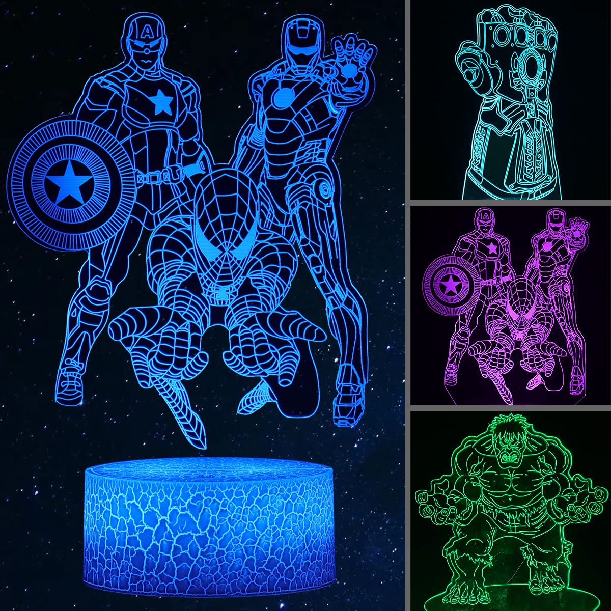 3D Anime Lamp, , 3 Pattern 16 ColorIllusion Lamp Touch Control Dynamic Colors Changing Change Christmas Birthday Gifts for Decor for Kids Bedroom