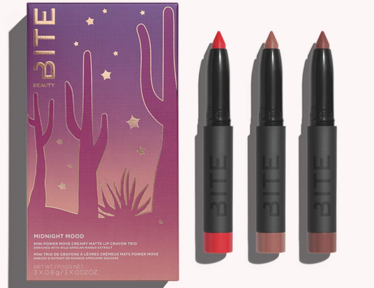 Bite Midnight Mood Mini Power Move Creamy Matte Lip Crayon Stick Trio Negroni Anejo Sazerac