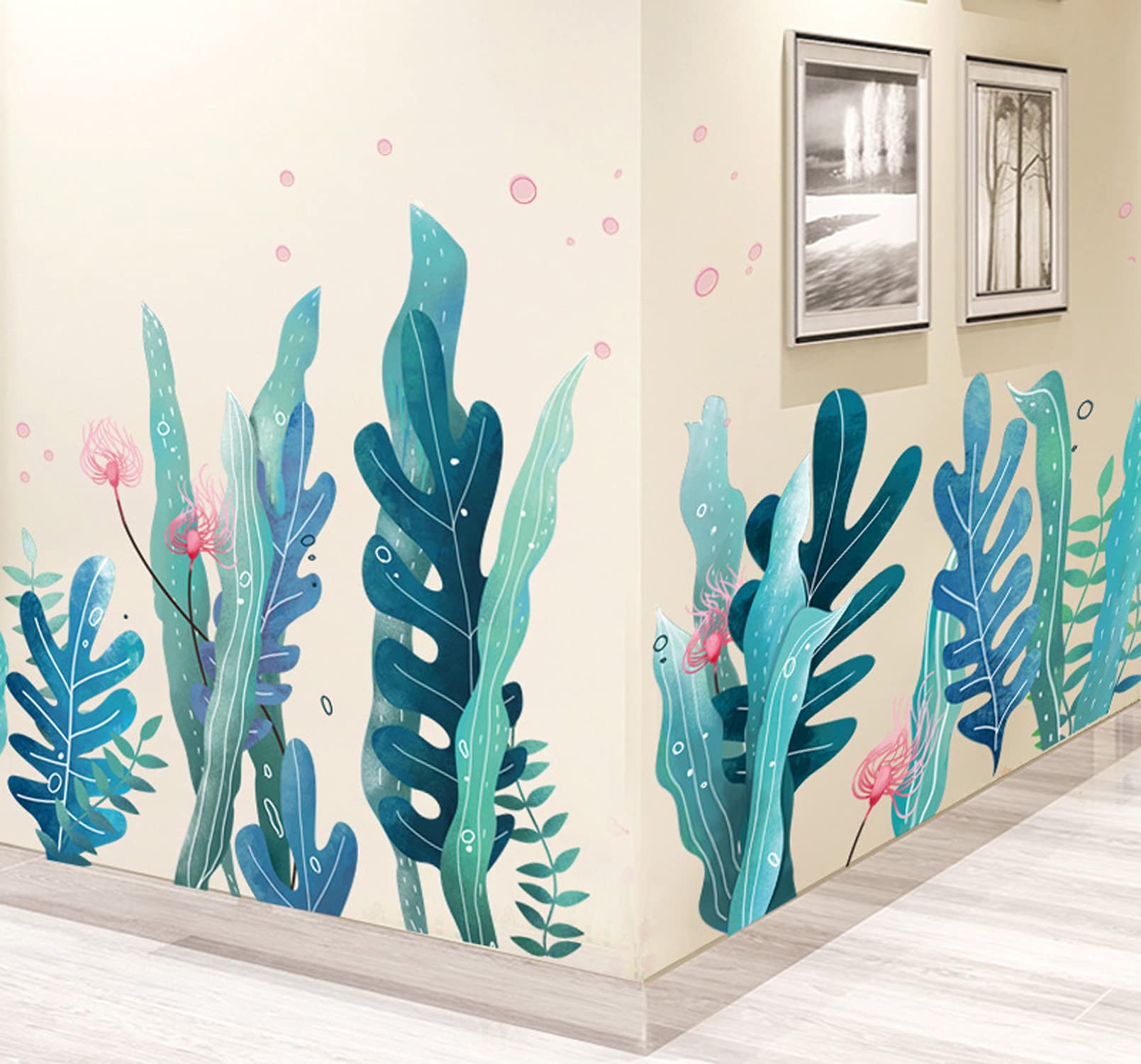 Green Seaweed Wall Sticker Creative Under The Sea World Ocean Grass Baseboard Decal Removable Wallpaper DIY Art Mural for Wall Corner Decor Kids Nursery Bathroom Living Room Bedroom Classroom