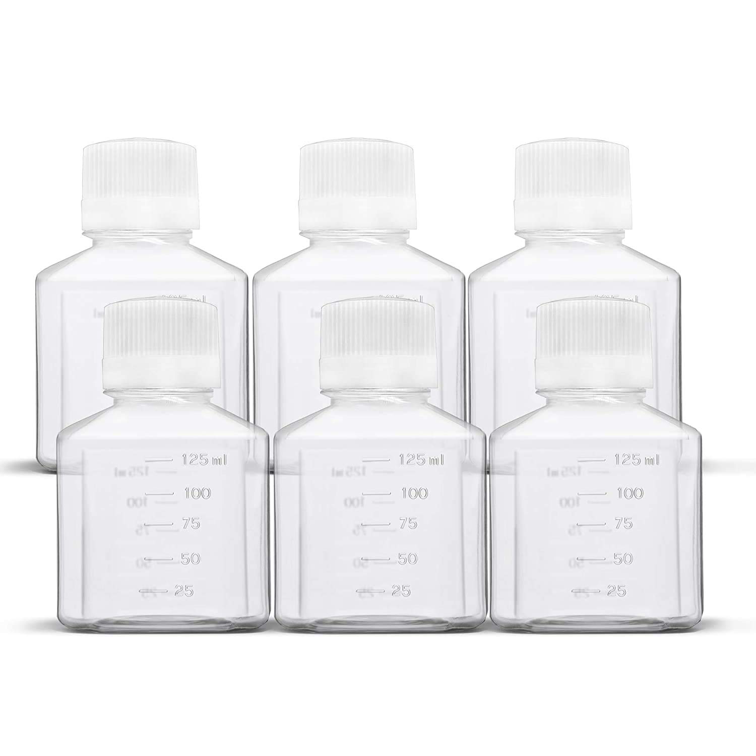 Black Magic 3D G6 Scientific 125 ml Plastic Reagent Bottle 6-Pack Laboratory Chemical Storage - Clear Graduated Square Polycarbonate Plastic Leakproof Bottles