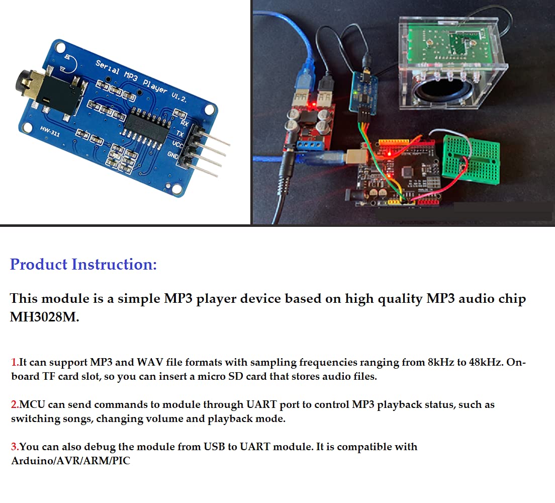 Aideepen YX5300 UART Control Serial MP3 Music Player Module Support MP3 / WAV Micro SD/SDHC Card/AVR/ARM/PIC