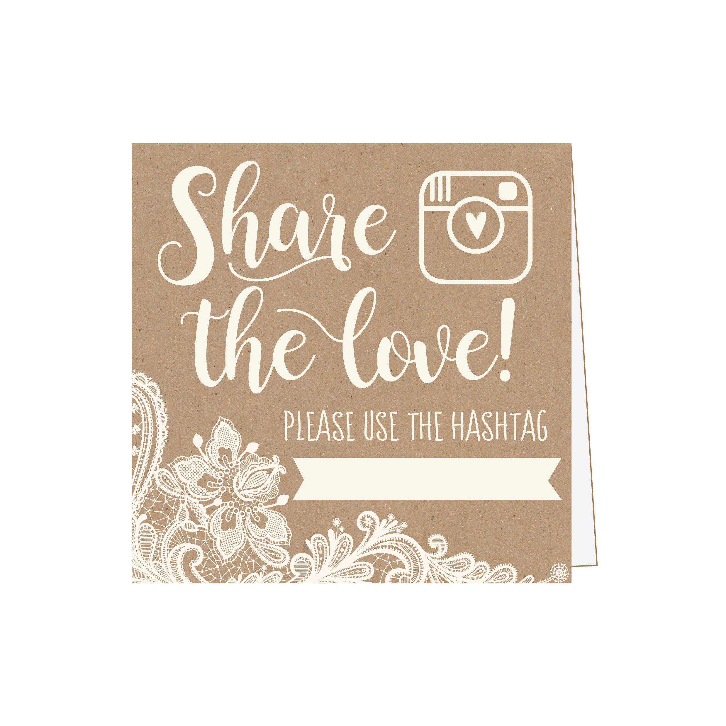 25 Kraft Lace Wedding Hashtag Signs, Rustic Vintage Table Top Place Cards or Photo Booth Oh Snap Sign, Quotes for Wedding, Wedding Reception or Ceremony Decor