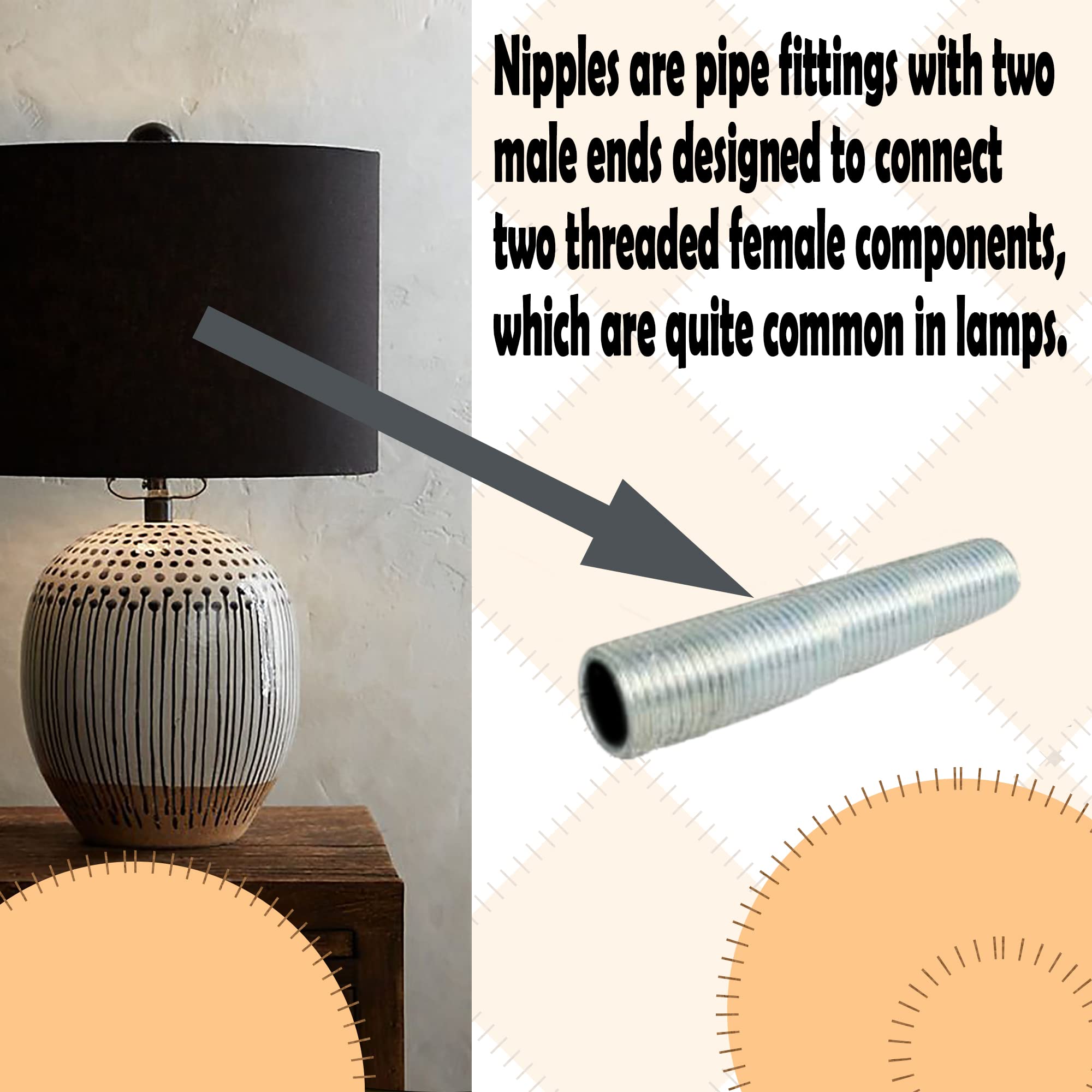 Ciata Lighting Zinc-Plated Eight Assorted Light Fixture Nipples for Lamp Construction/Renovation in Metallic Silver Finish